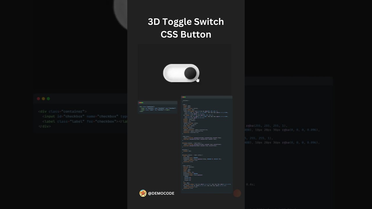 3D Toggle Switch CSS Button || #animation #css #threejs #coding #developer #toggleswitch #shorts
