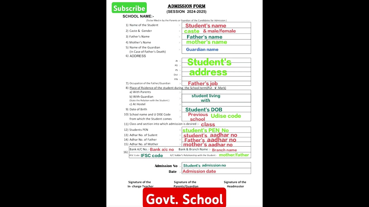 school admission form 2024-25 new format ✍️#viral #shorts #formfillup