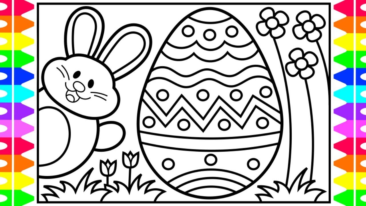 How to Draw the Easter Bunny and Eggs for Kids 🐰🌈🌸Easter Drawings for Kids💜Easter Coloring Pages