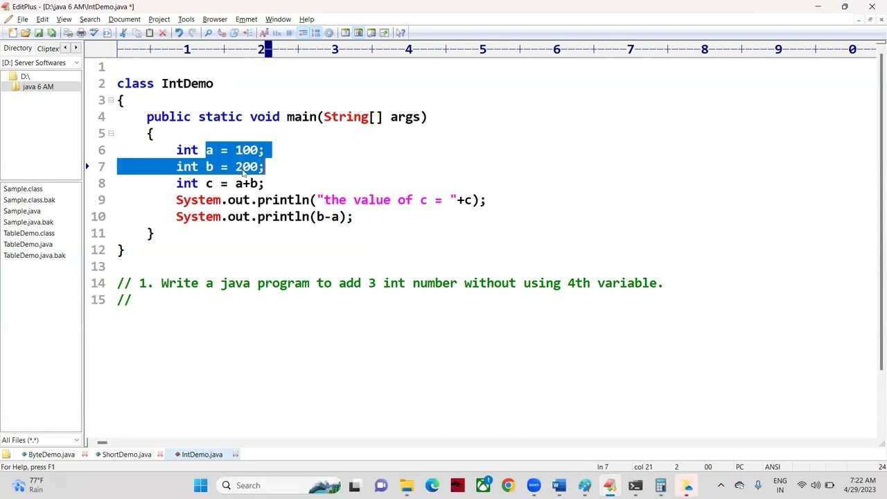 7 - Java integer data types (byte, short, int, long), Java full stack by lokesh jammugani 2023 april