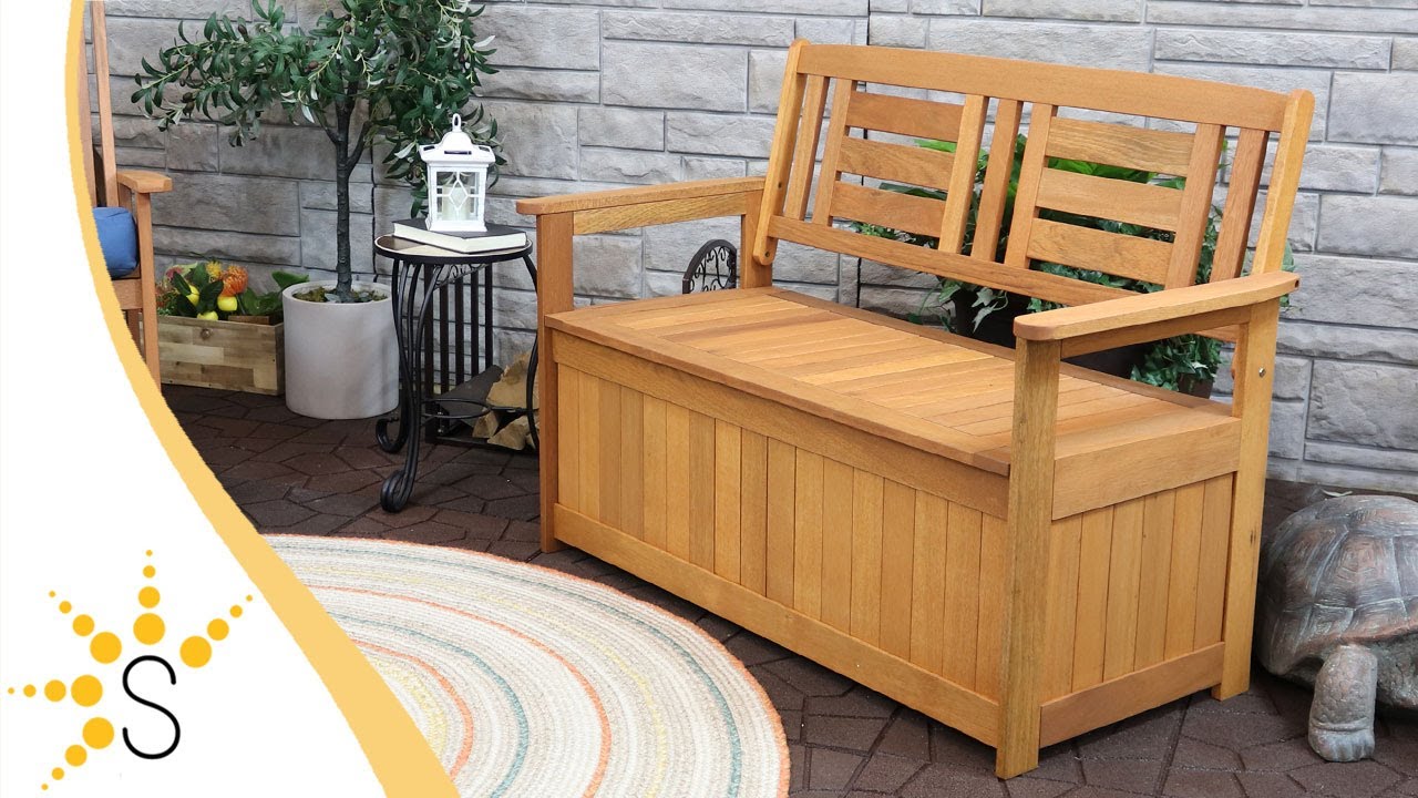 Sunnydaze Meranti Wood Outdoor Storage Bench with Teak Oil Finish - 47-Inch-FRN-893
