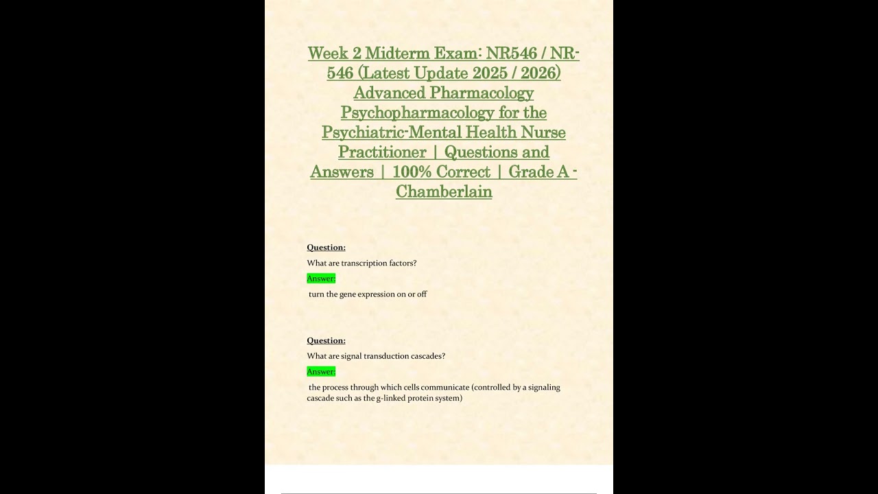 WEEK 2 MIDTERM EXAM NR546 NR 546 LATEST UPDATE 2025 2026 ADVANCED PHARMACOLOGY PSYCHOPHARMACOLOGY FO