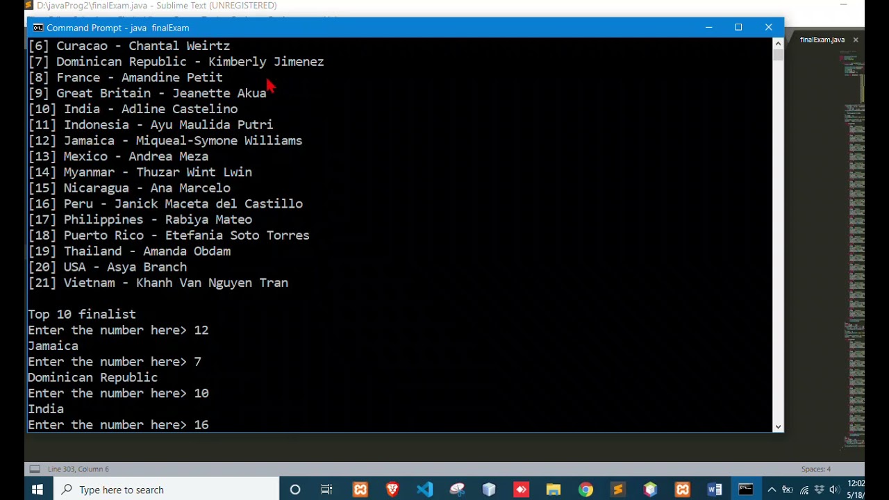 Computer Programming 2 Final Exam Output