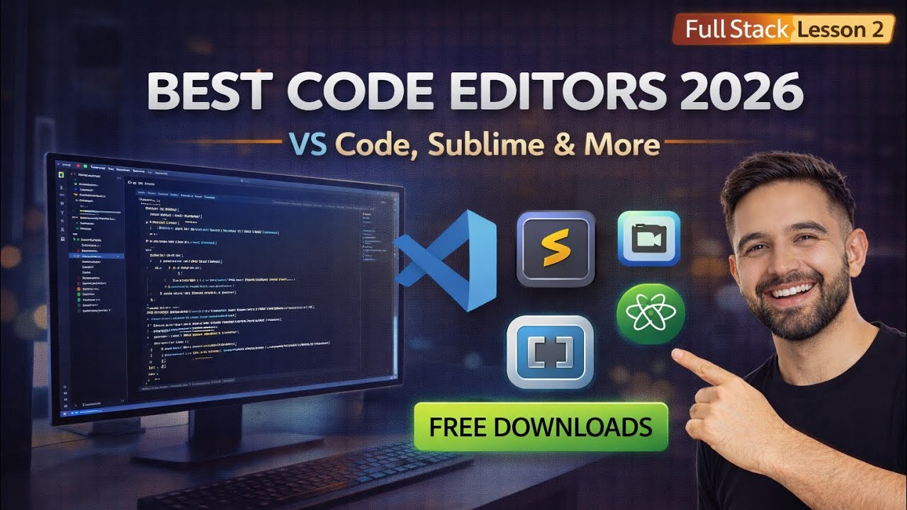 How to Install VS Code & Best Text Editors for Coding 2026 | Lesson 2 (Full Stack)