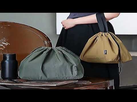 Japanese Korean Lunch Bag Cotton Canvas Large Solid Color Drawstring Portable Thermal Insu