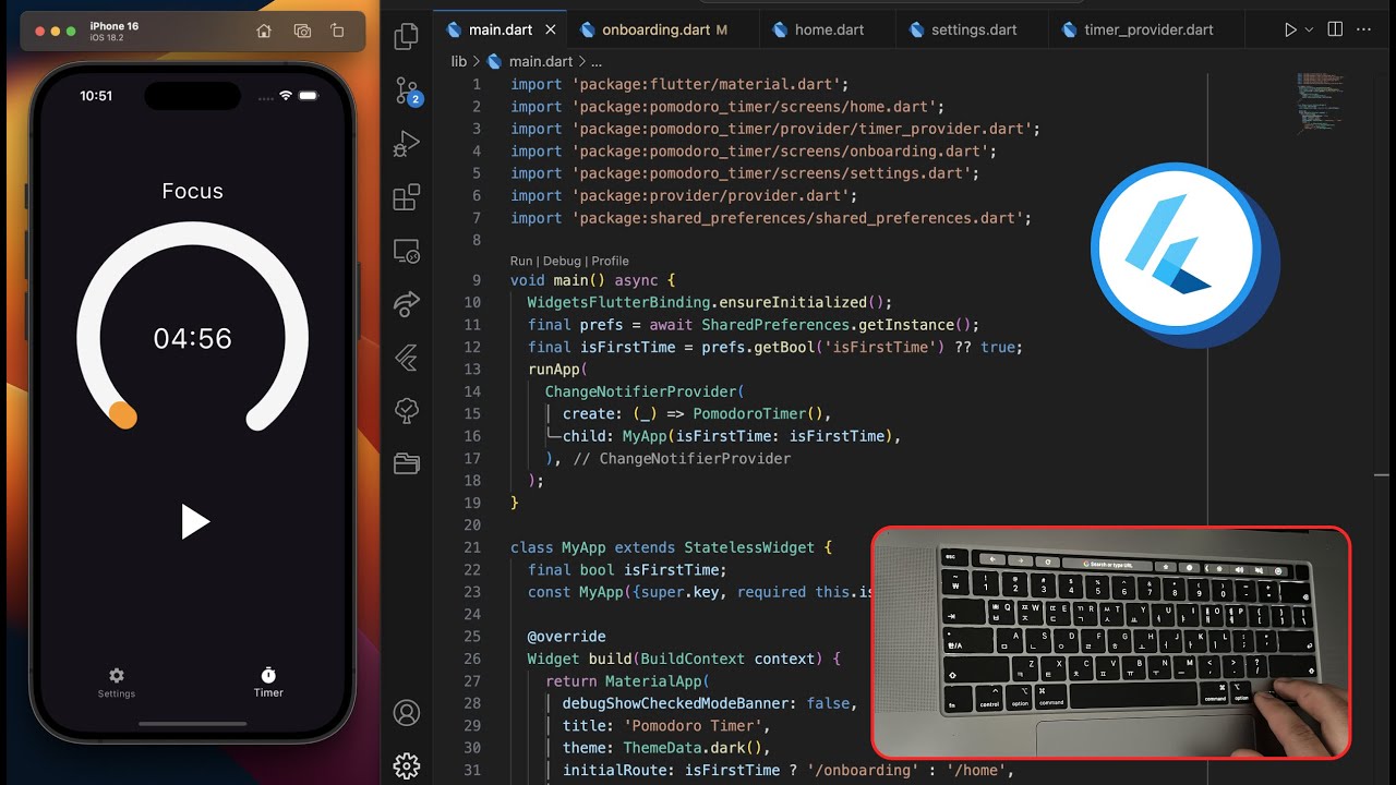 ASMR Programming | Pomodoro Timer App With Onboarding Screen in Flutter No Talking ☕
