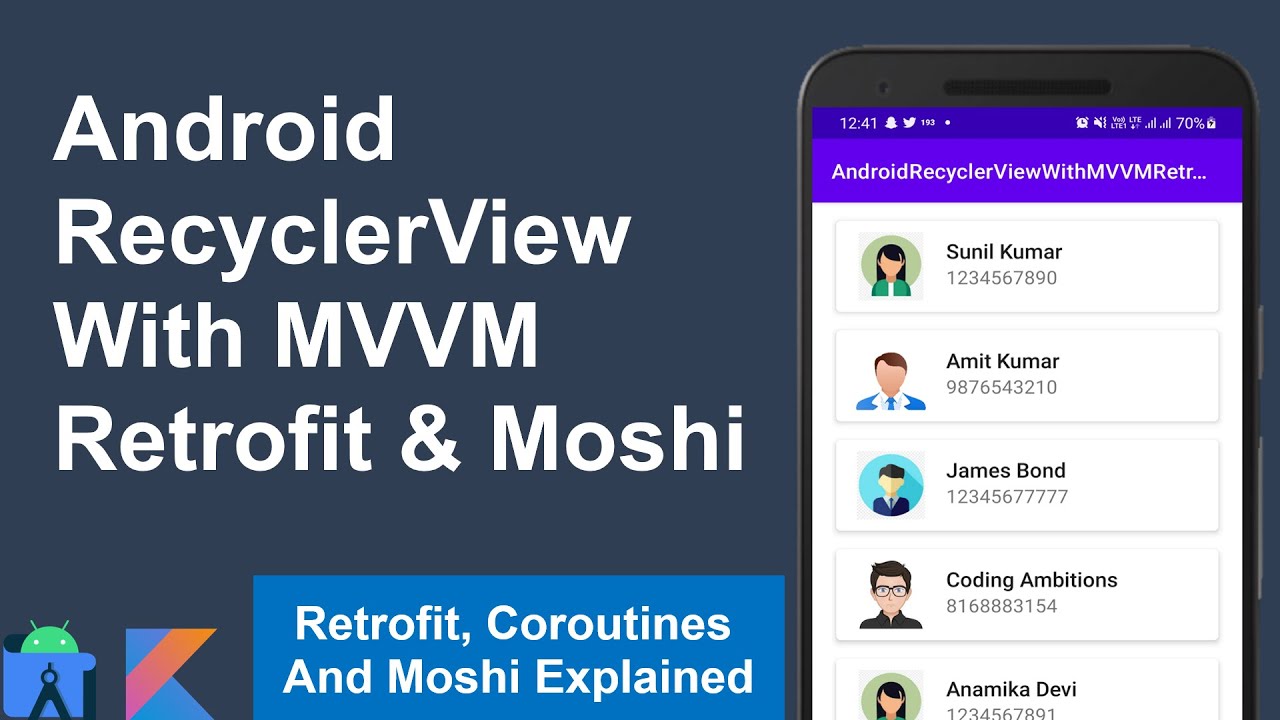 Android RecyclerView With Retrofit and MVVM | Retrofit In Android | RecyclerView + MVVM + Retrofit