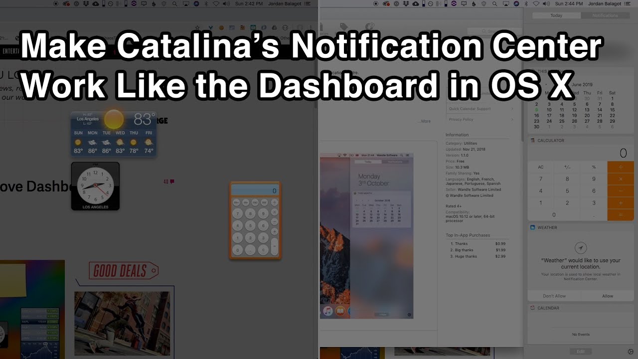 Make Catalina's Notification Center work like the Dashboard in OS X