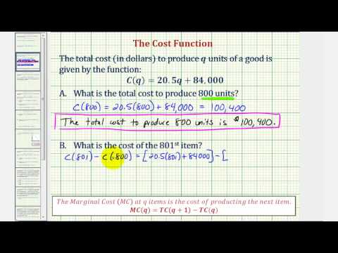 Ex: Determine Total Cost and Marginal Cost (No Derivative) | Math Help ...