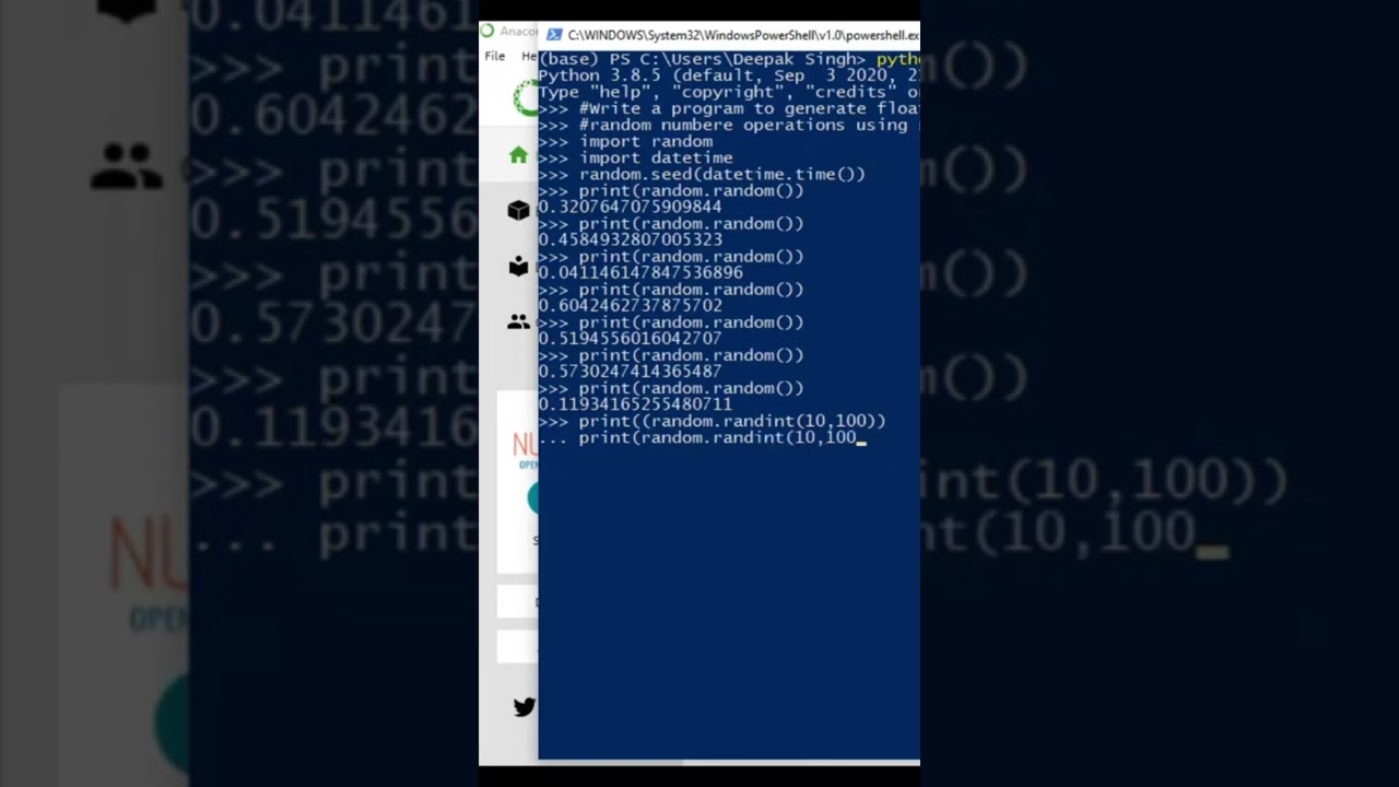 Python Program | gen. float, int random |Anaconda Powershell 2 42