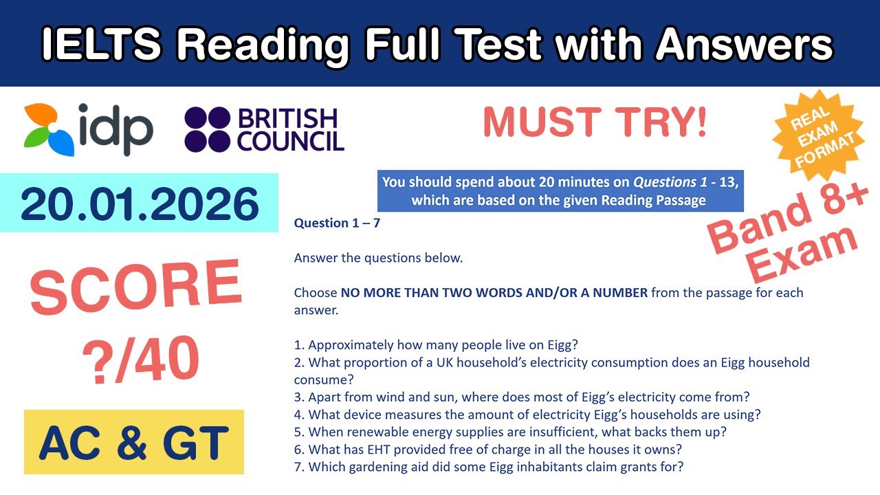 IELTS Reading Practice Test with Answers 20.01.2026 - Test #133