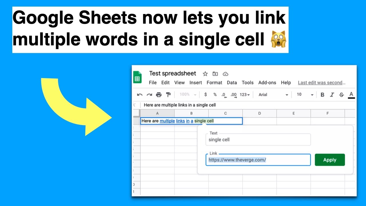 Link multiple words in a single cell in Google Sheets - multiple hyperlinks