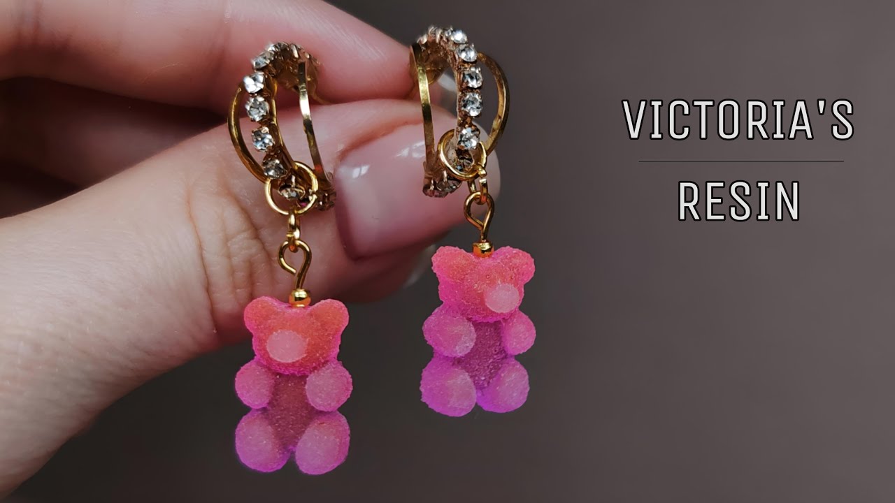DIY UV resin Gradient color Gummy Bear Earrings
