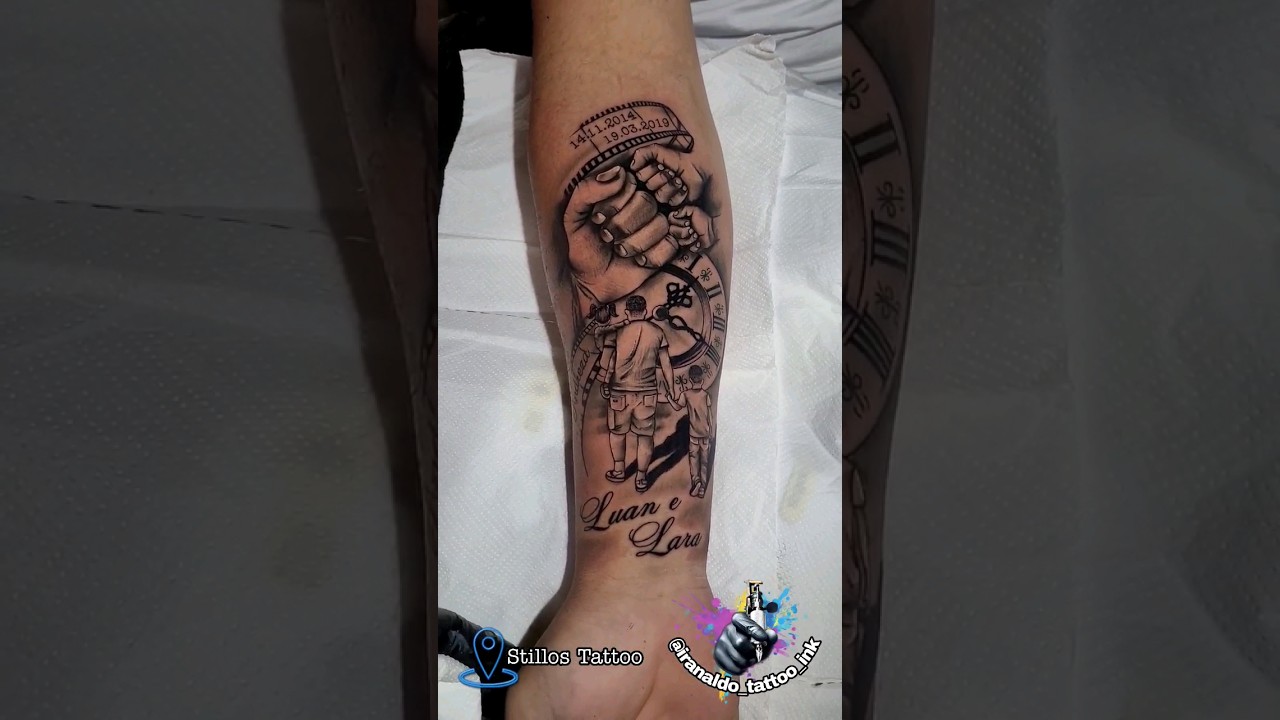 tatuagem pai com filhos 1 menina 1 menino #tattoo #tatuagemsombreada #tattooartist #tatuagem