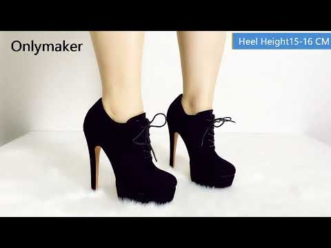 Onlymaker Women Platform Sexy High Heel Ankle Boots Lace Up Stiletto