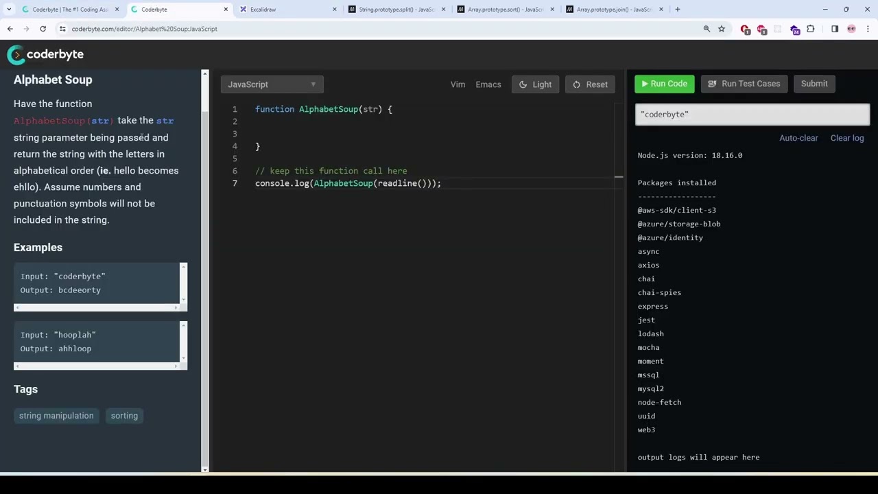 Coderbyte | Alphabet Soup | Easy | Solution with JavaScript