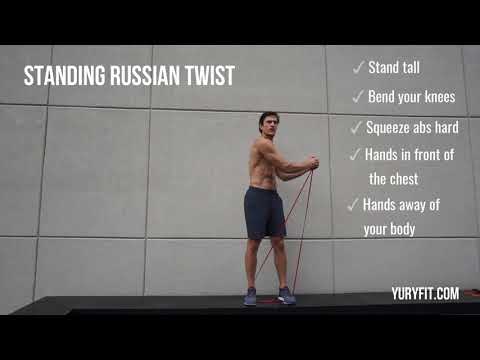 How to do Standing Russian Twists with resistance bands | YuryFit