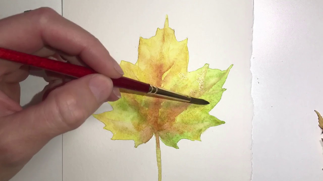 Splattering Watercolor Painting to create a Leaf