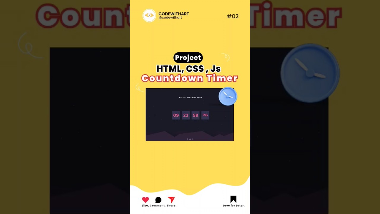 Countdown Timer using html css and JavaScript #javascript #codingshortvideo #viral #html5 #css3