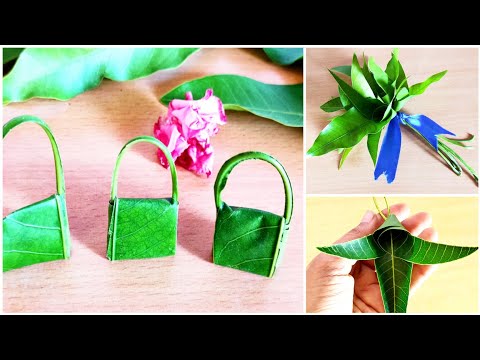 mango leaf bag, flower, toran | mango leaf crafts | mango leaf decoration ideas | leaf craft ideas