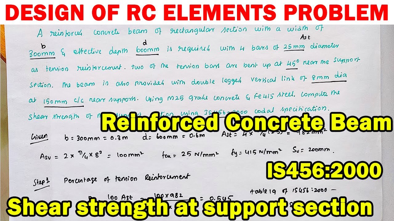 RCC Design solved problem, Beam design problem, shear resistance solved problem, DRC solved problems