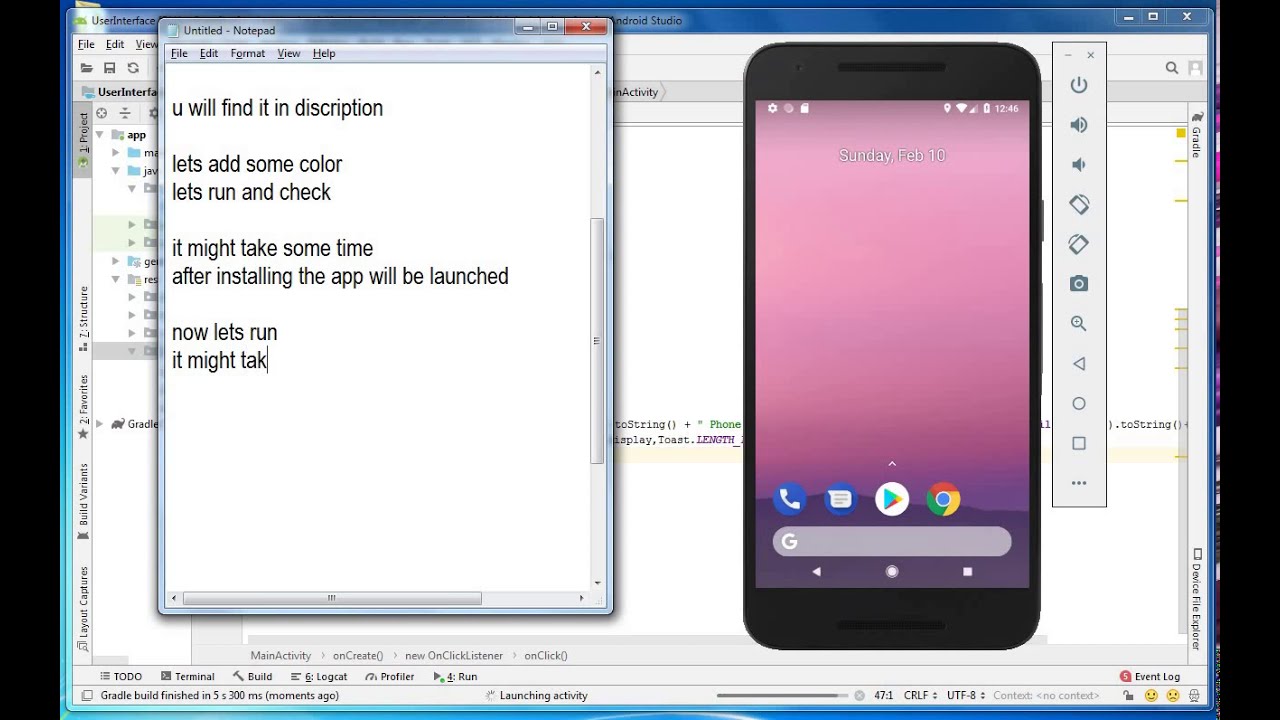 Android Interactive User Interface using Layouts