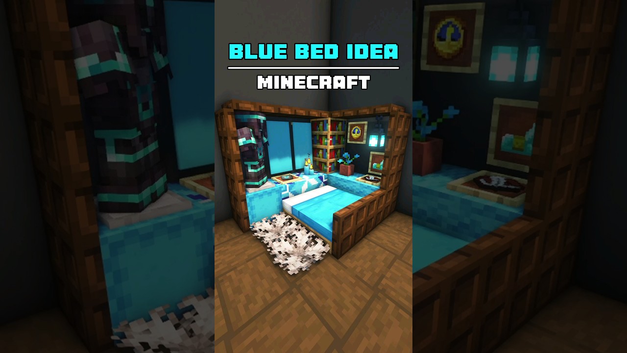 Blue Interior Bed Design 💙 #minecraft