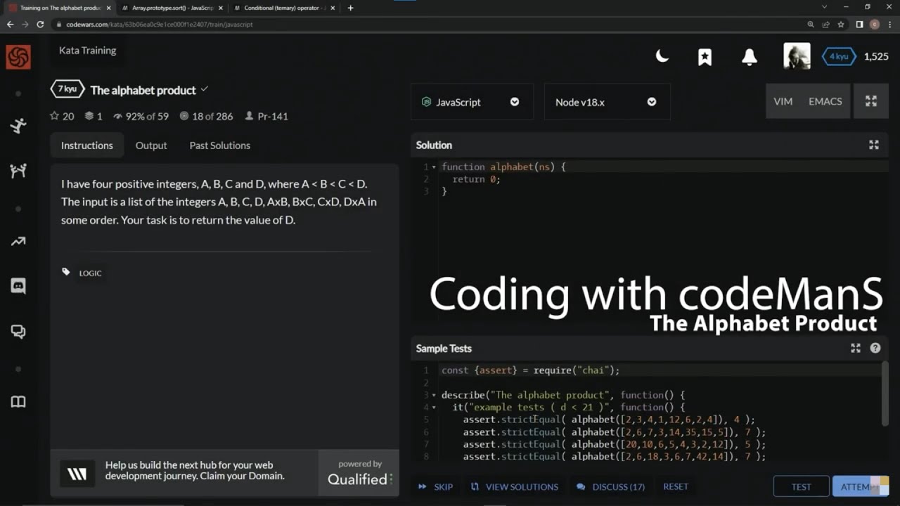 Codewars 7 kyu The Alphabet Product Javascript