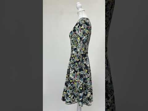 Erdem, TealBluesMultiBlack V Neck V Neck Flare Hem 34 Slv Dress, Size US4UK8, $189 00