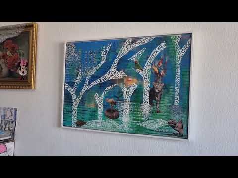 Letter to the nature, art collage painting on canvas framed, available online at Singulart gallery