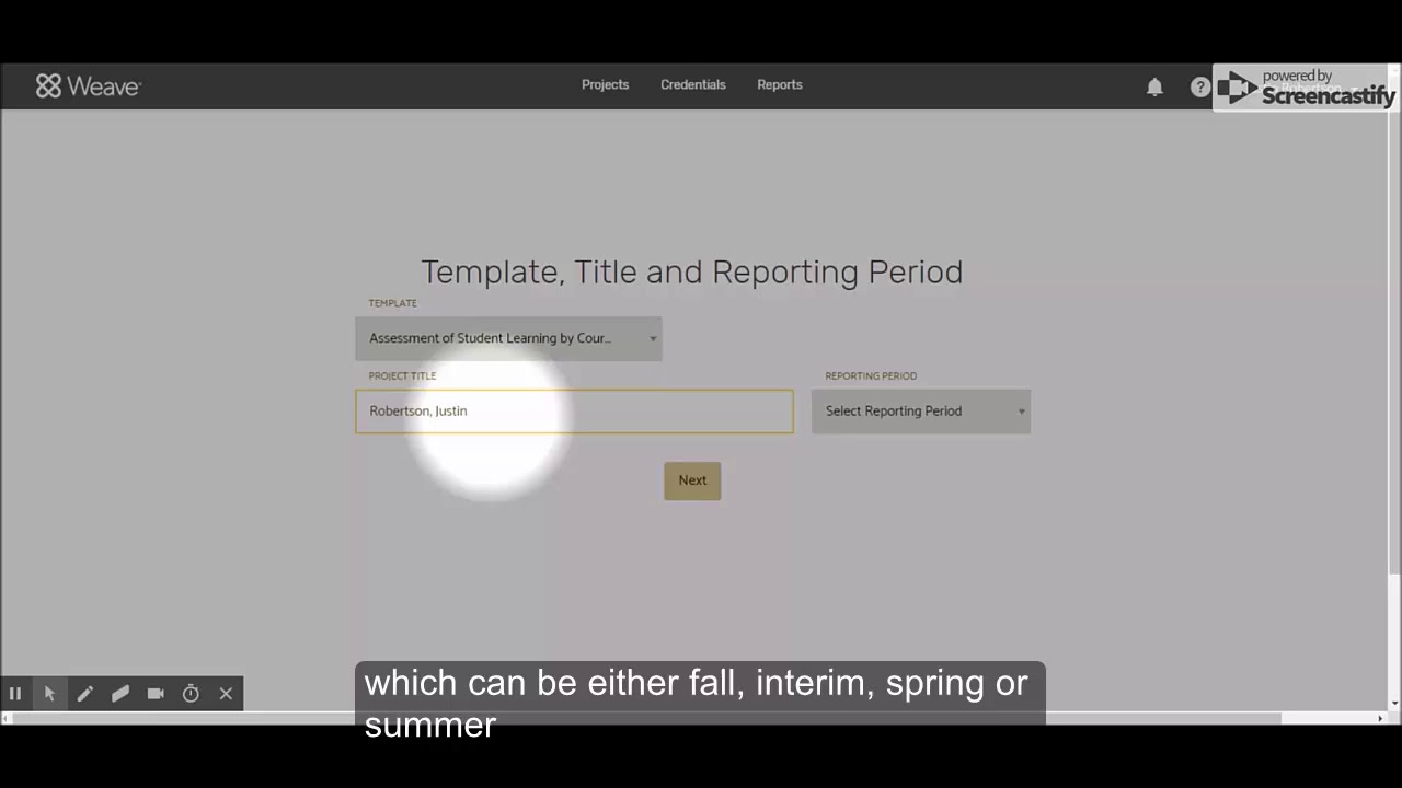 WEAVE: Creating and Naming an Assessment of Student Learning Project for each Course Section