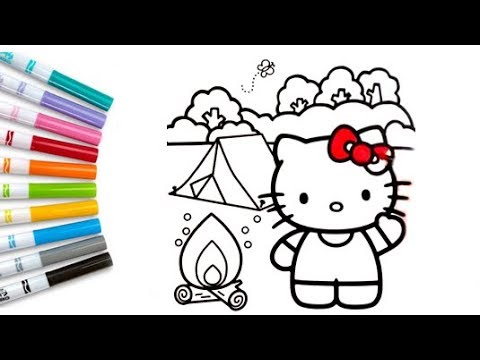 Coloring Hello Kitty Picture Camping Hello Kitty Coloring Book Pages For Kids Color Markers Drawing