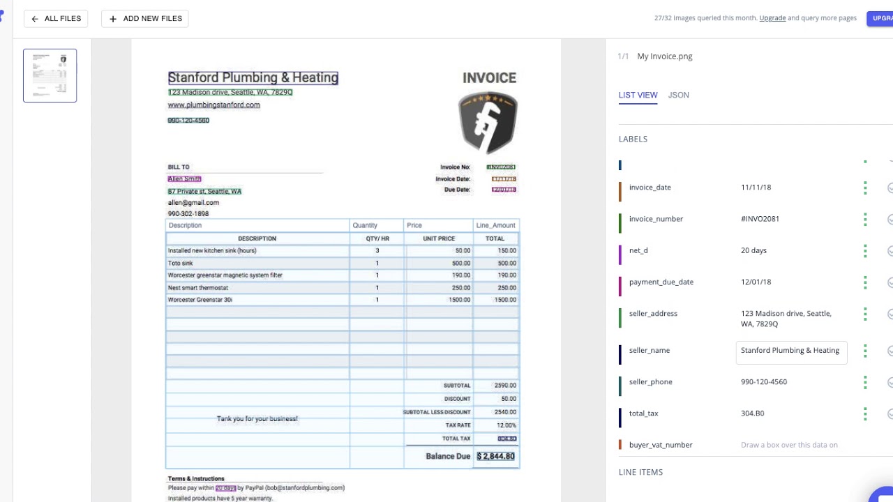 How does the Invoice Model work with Table Extraction?
