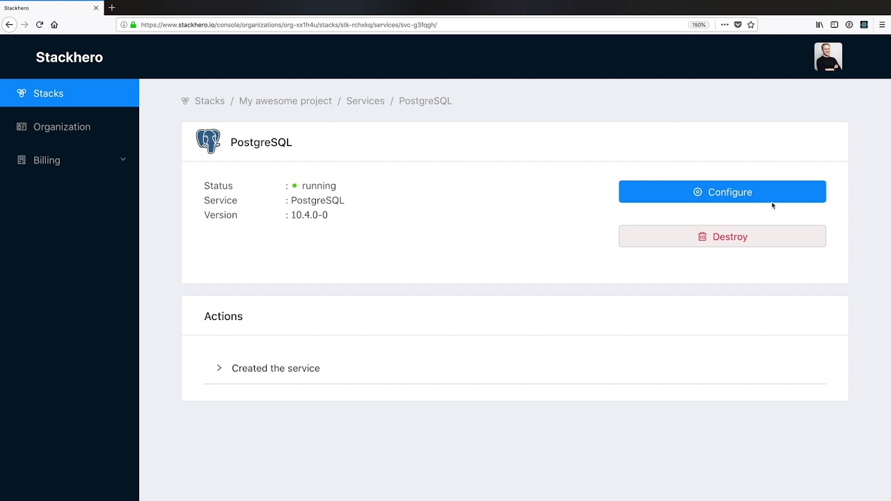 PostgreSQL on stackhero.io