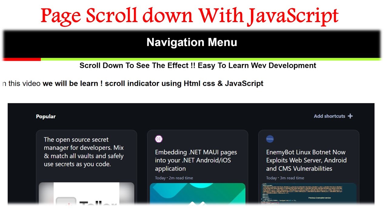 🔴How to create a page scroll indicator & progressive bar using html css & JavaScript