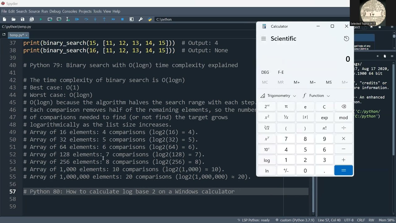 Python 80: How to calculate log base 2 on a Windows calculator