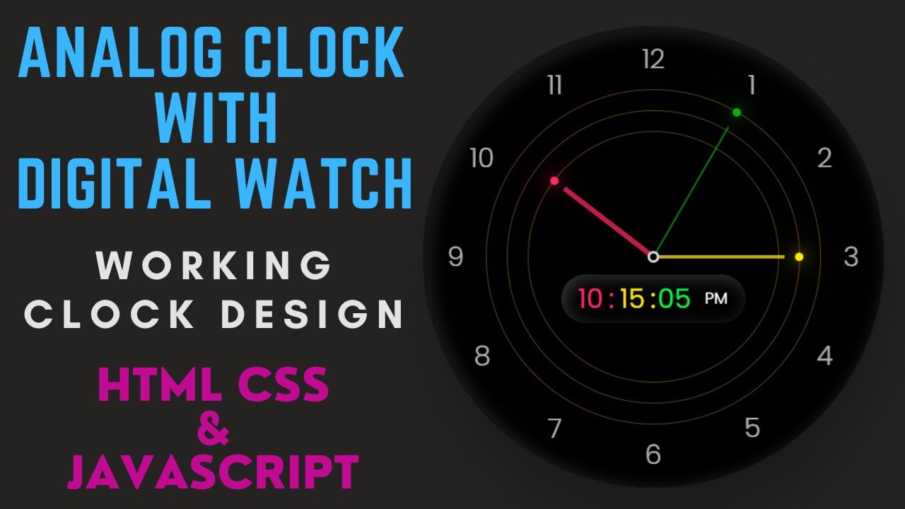 How to Create Beautiful Analog Clock with Digital Clock using HTML CSS & JavaScript Step by step