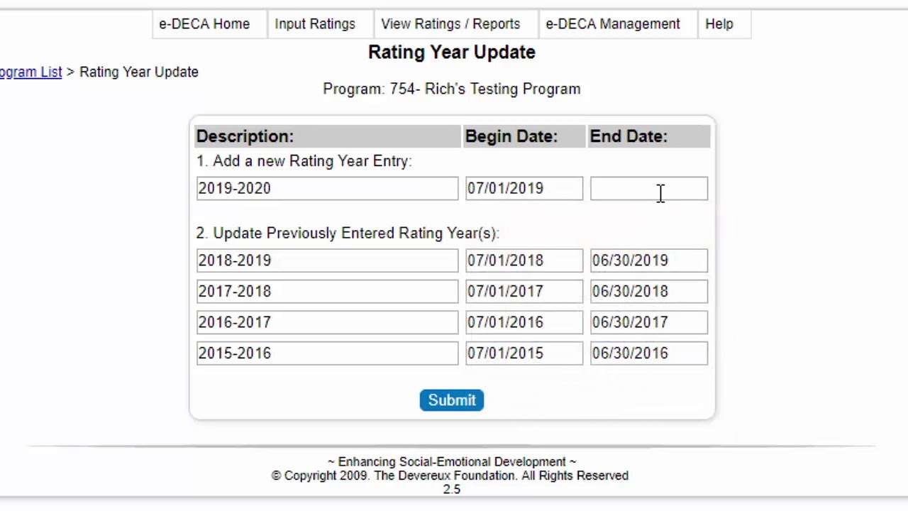 e-DECA: Inputting Your Rating Year