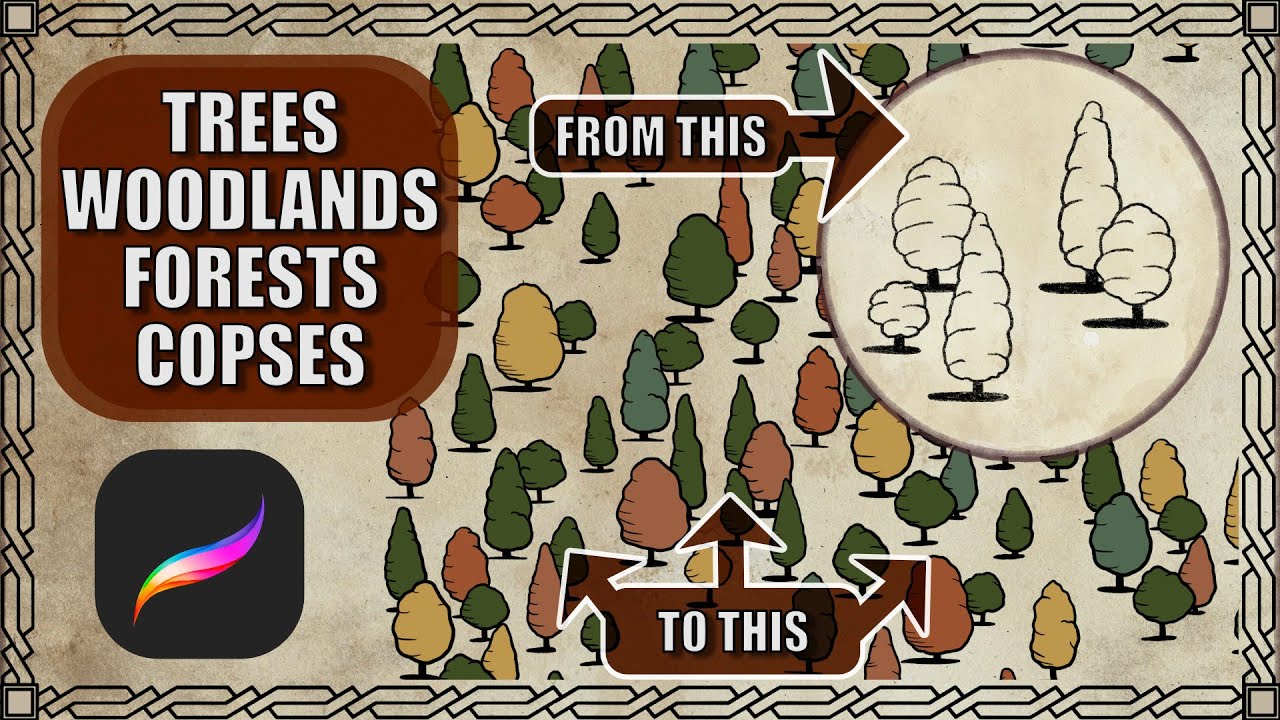 Easy Trick for Drawing Forest & Trees in Your Fantasy Maps - Procreate Brush