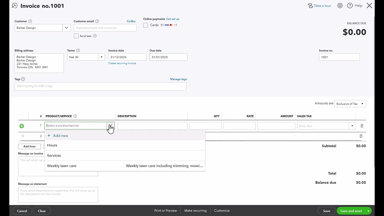 Lesson 3 Create an invoice