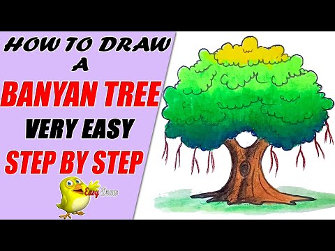 How to draw a banyan tree step by step || Zia easy drawing