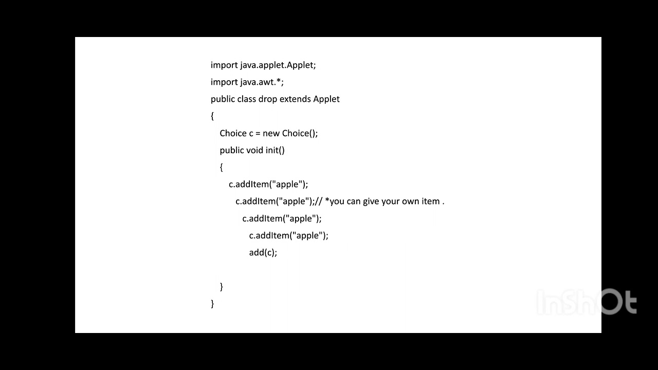 Creating a simple code how drop down work & simple input form using Java applet