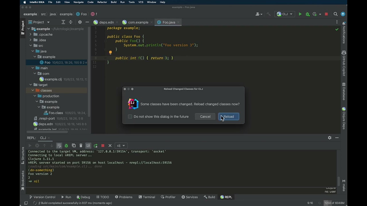 Runtime Class Reloading on Mixed Java/Clojure Projects