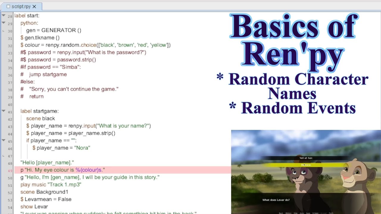 Basics: Ren'py Tutorial - Random Character Name and Random Events
