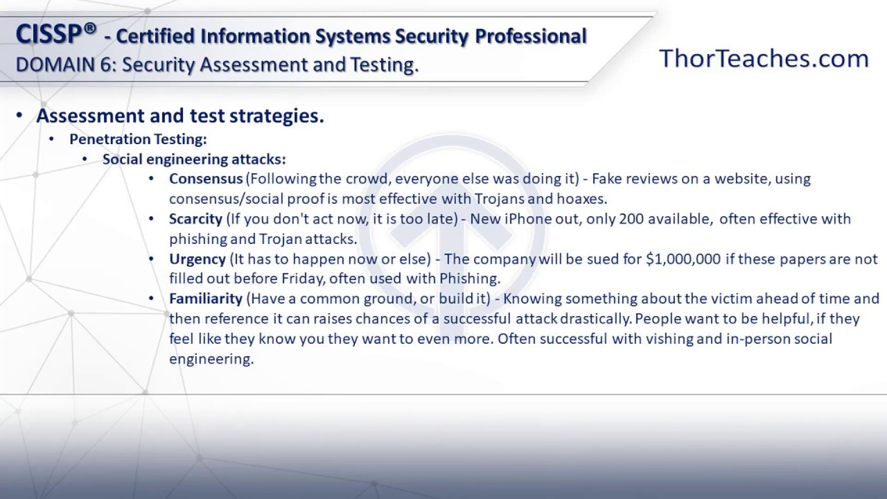 CISSP Domain 6: Social Engineering attacks – ThorTeaches CISSP, CISM ... CISSP Domain 6: Social Engineering attacks – ThorTeaches CISSP, CISM ...