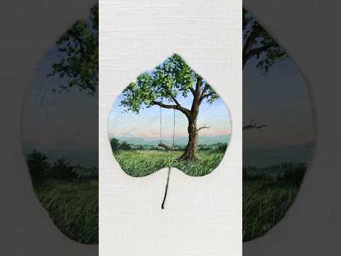 “Here for You” - Painted on a preserved redbud leaf 🌱 #natureart #landscape #painting #artprocess