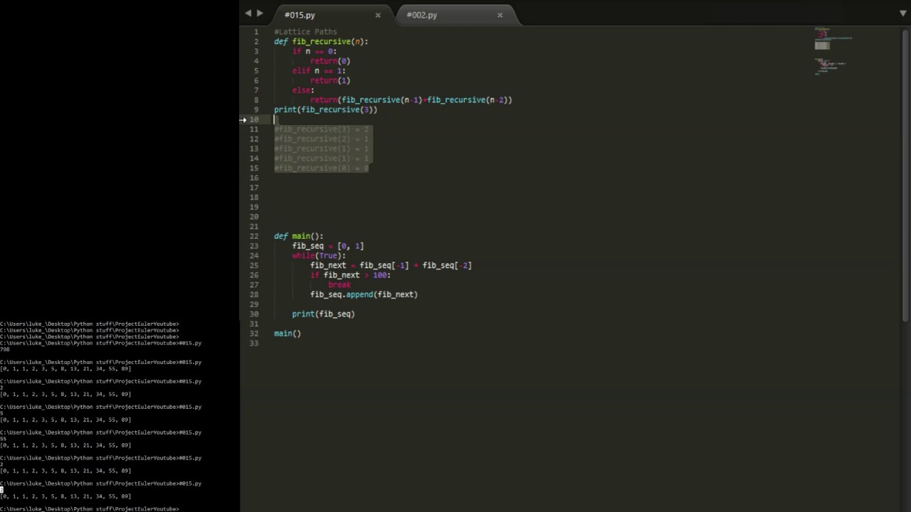 Python Beginner tutorial series using project Euler #15 - Lattice Paths using recursion