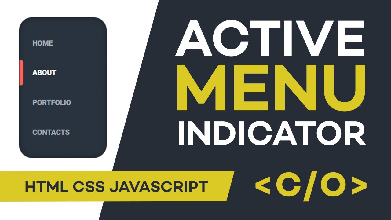 Active MENU indicator on CSS HTML JAVASCRIPT.  Animated sliding menu indicator. Code Only