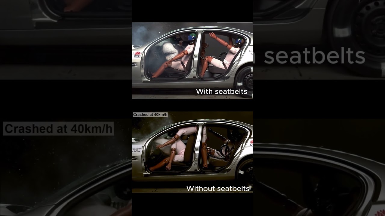 Car Crash Test with and without seat belts