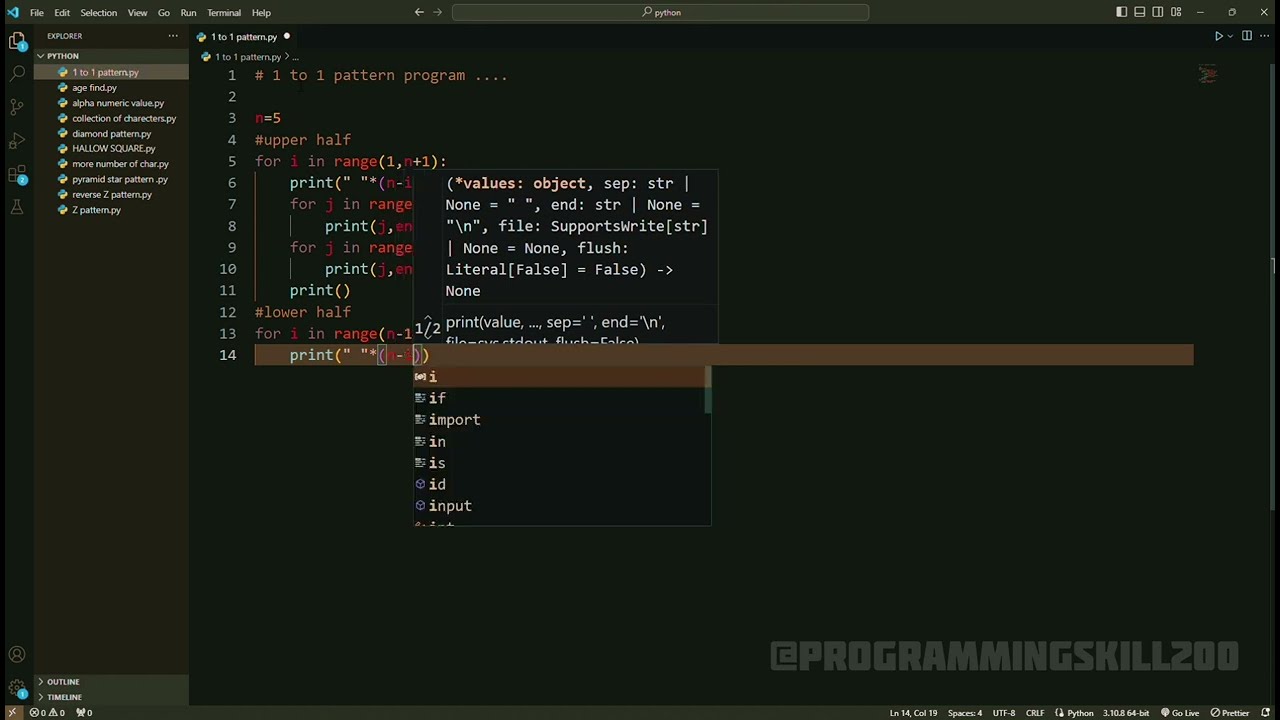 how to write a program 1 to 1 pattern using python programming language | @ProgrammingSkill200